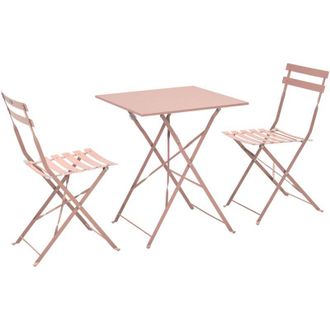 Oviala Table de jardin et 2 chaises 60 cm rose poudr&eacute;