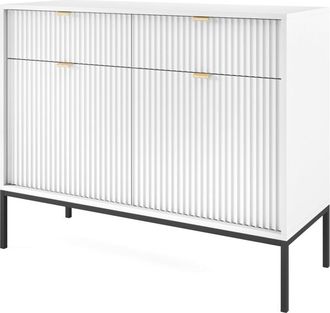 Selsey Vellore Sideboard Kommode 2-türig mit 2 Schubladen, Weiß mit geriffelten Fronten, 104 cm - Selsey