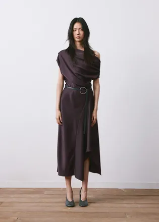 Mango Robe asym&eacute;trique &eacute;vas&eacute;e chocolat - Femme - XS - MANGO