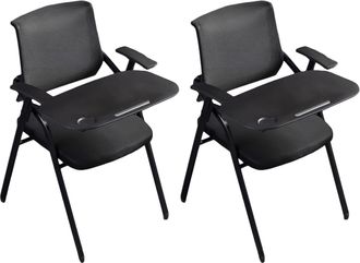 Generic Set mit 2 stapelbaren Klappst&uuml;hlen f&uuml;r Wartezimmer, B&uuml;ro & Konferenzraum - Netz-Empfangsst&uuml;hle mit Armlehnen - Ergonomische graue G&auml;stest&uuml;hle