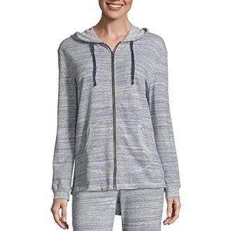 Hanes French Terry Zip Hoodie Veste déchauffement ou de survêtement, Teinture Spatiale Bleu Marine, S Femme