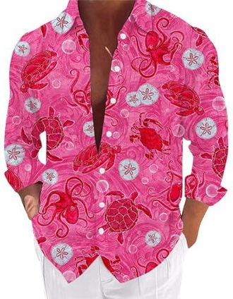 Generic Chemise de style hawa&iuml;en pour homme, chemise de plage &agrave; manches longues, l&eacute;g&egrave;re et d&eacute;contract&eacute;e, chemise d&eacute;contract&eacute;e et confortable, haut tendance et