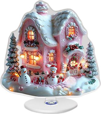 Generico Weihnachts-Tischdekoration - 2D-Acryl-Schneehaus aus Noria, saisonaler Weihnachtstisch, Zubeh&ouml;r mit drehbarer Basis | Elegantes Weihnachts-Acryl-Desig