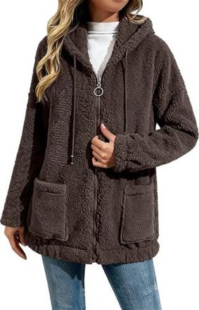 Generic Veste polaire pelucheuse pour femme - Veste dhiver chaude et épaisse avec poches - Pour lhiver, la vie quotidienne, les cadeaux de Noël, café, XXL
