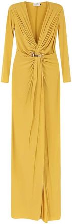 Elisabetta Franchi Femme, Robes, Jaune, Taille: 40 FR Robe Longue Trap&egrave;ze &agrave; Col V