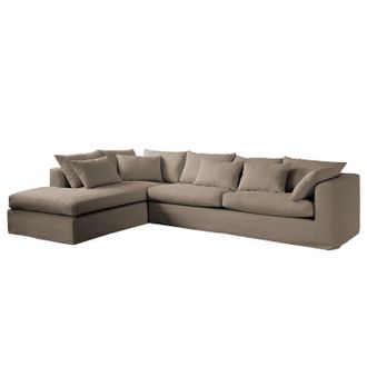 Maison Belfort home24 Ecksofa Breves Beige/Camel Flachgewebe 299 x 90 x 213cm Ottomane davorstehend links Glamour