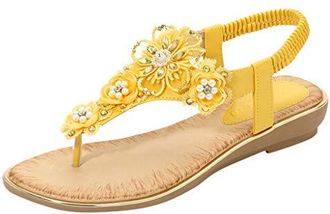 Generico Chaussures de plage pour femme - Tongs pour femme - Avec semelle plantaire - Chaussures d&eacute;t&eacute; plates antid&eacute;rapantes avec fleurs &eacute;lastiques - Imperm&eacute;abl