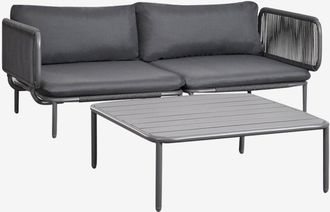 Sklum Sklum - Gartenset mit 2-teiligem Modulsofa mit 2 Ecksesseln und Roubly-Couchtisch Grau Graphit
