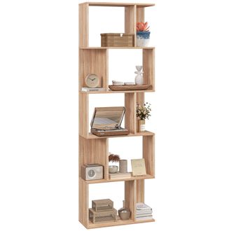 HOMCOM B&uuml;cherregal mit 5 Teilungsb&ouml;den, S-f&ouml;rmiges platzsparendes B&uuml;cherregal aus Holz, Teilungsregal f&uuml;r Wohnzimmer, Schlafzimmer und B&uuml;ro, 60x24x184,5 cm, 