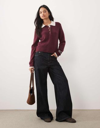 Abercrombie & Fitch Pullover mit V-Ausschnitt in Rot