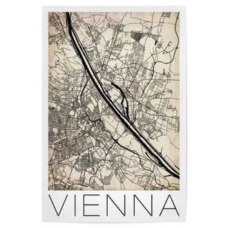 artboxONE Poster 30x20 cm St&auml;dte Retro Vienna City Map hochwertiger Design Kunstdruck - Bild City map stadtkarte