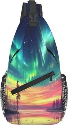 Generic Aurora Forest Starry Lake Reflection Sac &agrave; bandouli&egrave;re Sac &agrave; bandouli&egrave;re Sac &agrave; dos de voyage Sac &agrave; dos &agrave; bandouli&egrave;re pour homme Sac &agrave; dos de randonn&eacute;e