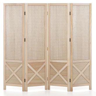 Giantex Paravent en Bois dIntérieur avec 4 Panneau Perforé, Séparateur de Pieces Pliable à 4 Panneaux, Cadre en Bois de Paulownia, Pied Antidérapant, pour Usa