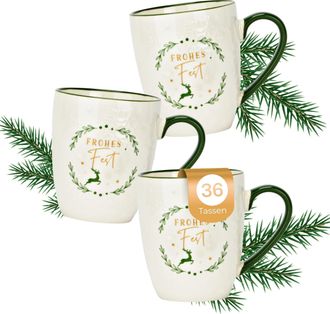 Matches 21 Weihnachtstassen 36 St&uuml;ck Frohes Fest, Kaffeetassen 360 ml - Tassen f&uuml;r Kaffee & Tee f&uuml;r Weihnachten
