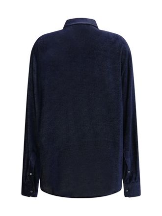 Giorgio Armani Mens Silk Blend Devor&eacute; Velvet Twill Shirt Peacoat Silk; Viscose