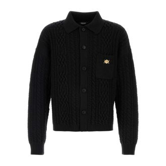 Versace Wollstrickpullover mit Strukturmix - - Knitwear - Herren - Schwarzk - L