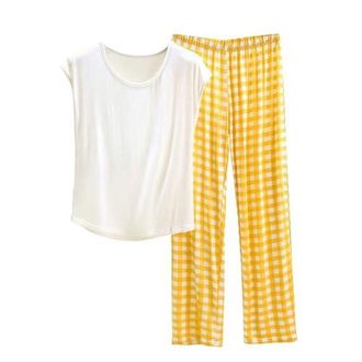 Generic Ensemble 2 pi&egrave;ces pour femme - Tenue d&eacute;t&eacute; sans manches &agrave; col rond - Pantalon court &agrave; jambes larges - Tenues de vacances - Surv&ecirc;tement pour femme - Pan