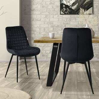 ML Design ML-Design Esszimmerstühle 2er Set, Schwarz, Sitzfläche aus Samt mit schwarzen Metallbeinen, Küchenstühle mit Rückenlehne, Wohnzimmerstühle, Polsterstü