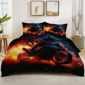 Generic Schwarz Bettw&auml;sche Aggressiv Sport Motorrad Bettbezug, Microfaser Wende Deckenbezug f&uuml;r Frauen M&auml;dchen Paar Teen 135 x 200 cm Bettw&auml;sche-Sets f&uuml;r Alle