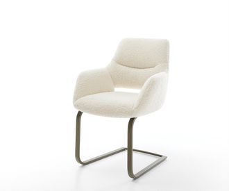 DELIFE Freischwinger Yago-Flex mit Armlehnen Teddystoff Beige Freischwinger flach Effektfinish Titan Taschenfederkern, Esszimmerst&uuml;hle