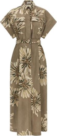 Brunello Cucinelli Femme, Robes, Vert, Taille: 38 FR Long Dress in Floral Poplin