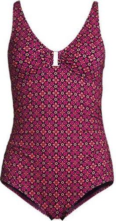 Lands End Badeanzug mit Ringdetail und V-Ausschnitt, Damen, Größe:50 plus, Lila, Nylon-Mischung, by Lands End