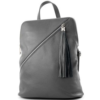 modamoda.de T161 Damen Leder Rucksack Handtasche handmade in Italy, Farbe:Dunkelgrau2021