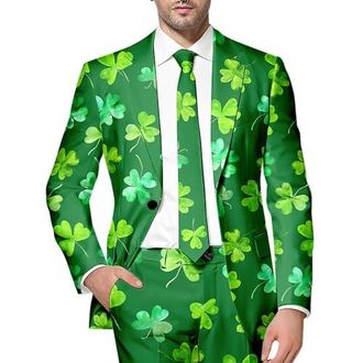 Generic Veste pour homme - Vert - Imprim&eacute; tr&egrave;fle - Manches longues - Coupe ajust&eacute;e - Costume de f&ecirc;te pour carnaval et soir&eacute;es &agrave; th&egrave;me, 005., XXL