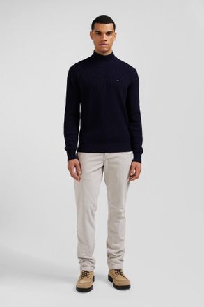 Eden Park Pull Col Chemin&eacute;e En Laine Et Coton Bleu Marine Coupe Regular