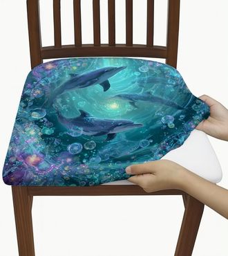 Generic Stuhl-Sitzbez&uuml;ge, dehnbar, abnehmbare Spandex-Kissenbez&uuml;ge mit Blasendruck, nautische dekorative Schonbez&uuml;ge f&uuml;r Wohnzimmer, 6 St&uuml;ck