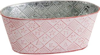 Matches 21 Ovaler Pflanztopf Winterdeko, Pflanzkübel in 24 x 13 x 10 cm, Rot - Metall Pflanzschale als Weihnachtsdeko - Dekorative Blumenschale für Zimmerpflanze