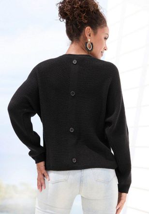Lascana Rundhalspullover mit Zierkn&ouml;pfen hinten, lockerer Strickpullover