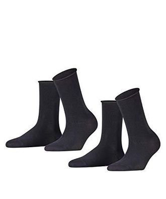 Falke Happy Double Pack W So coton unies lot de 2 paires, Chaussettes Femme, Bleu Dark Navy 6375, 39-42