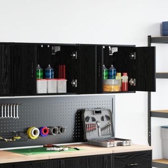 vidaXL Armoires murales de garage 2 pcs noir bois ding&eacute;nierie - Vidaxl