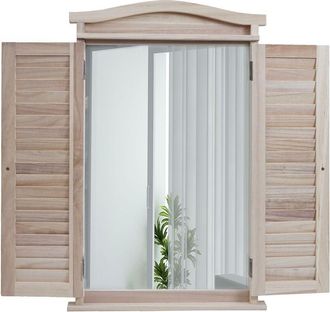 Hhg Wandspiegel Badspiegel Badezimmer Spiegelfenster mit Fensterläden, 71x46x5cm shabby naturfarben