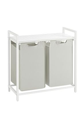 MID.YOU Mid.you W&auml;schekorb, Wei&szlig;, Hellgrau, Metall, Textil, Holzwerkstoff, 92 L, rechteckig, 73x72x33 cm, zusammenfaltbar, Ordnen & Aufbewahren, W&auml;schek&ouml;rbe &