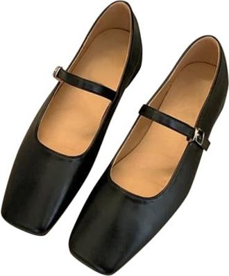 Minetom Femmes Filles Mary Jane &Eacute;l&eacute;gant F&ecirc;te Soir&eacute;e Ballerines &agrave; Bout Carr&eacute; Confortable Plates Flats Chaussures avec Boucle B Noir 38 EU
