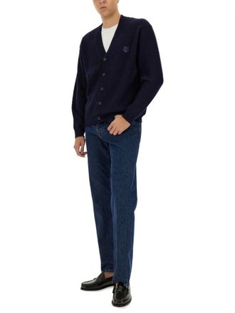 Maison Kitsun&eacute; Ribbed Merino Wool Blend Cardigan - Blue