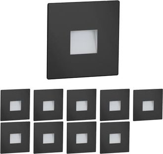 LEDs Com 10 pièces LED lumière descalier/lampe encastrée dans le mur FOW pour lintérieur et lextérieur, downlight, rectangulaire, noir, 85 x 85mm, blanc froid