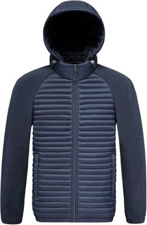 Generico Veste hybride pour homme avec capuche bleuet moderne et chaude, veste hybride pour tous temps, manteau rembourr&eacute; de transition avec fermetures &eacute;clair 