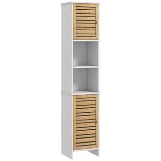 HOMCOM Meuble Colonne Rangement Salle de Bain Armoire de Toilette Bicolore 2 placards avec étagère réglable + 2 niches dim. 35L x 30l x 170H cm Blanc