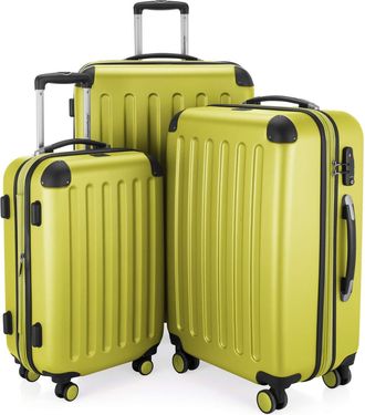 HAUPTSTADTKOFFER Spree - 3er Koffer-Set + Kofferanhänger - Handgepäck 55 cm, mittelgroßer Koffer 65 cm, großer Reisekoffer 75 cm, TSA, 4 Rollen, Farn