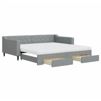 vidaXL Tagesbett Ausziehbar mit Schubladen Hellgrau 100x200 cm Stoff Vidaxl