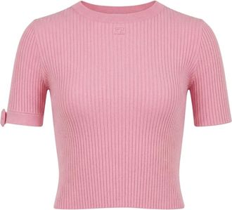 Courr&egrave;ges Femme, Tops, Rose, Taille: 38 FR T-shirt Maille C&ocirc;tel&eacute;e &agrave; Boucle