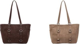 Generic Sac &agrave; bandouli&egrave;re en cuir synth&eacute;tique pour femme, grande capacit&eacute;, pour le travail, le shopping, les voyages, Caf&eacute; + kaki, 16.14x9.84x5.12inch