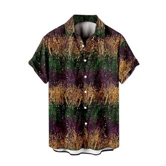 Generic Costume de carnaval pour homme - Chemise &agrave; manches courtes - Chemise de loisirs avec boutonni&egrave;re - Chemise de vacances &agrave; revers - V&ecirc;tement de f&ecirc;te - B