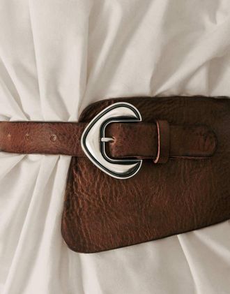 Desigual Studio - Ceinture &agrave; nouer en cuir - Marron
