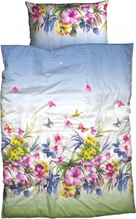 Sister S Satin-Bettwäsche Alba einfach hip Blumen und Schmetterlinge in tollen Frühlingsfarben 135x200 blau