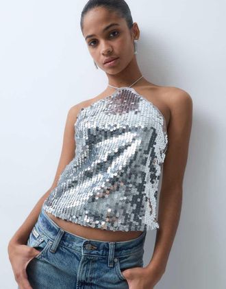 Vero Moda top &agrave; col licou &agrave; sequins argent&eacute;