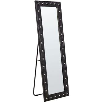 Beliani Beliani - Standspiegel aus schwarze Kunstleder 50 x 150 cm mit dekorativem Strasssteine für Garderobe, Schlafzimmer und Wohnzimmer